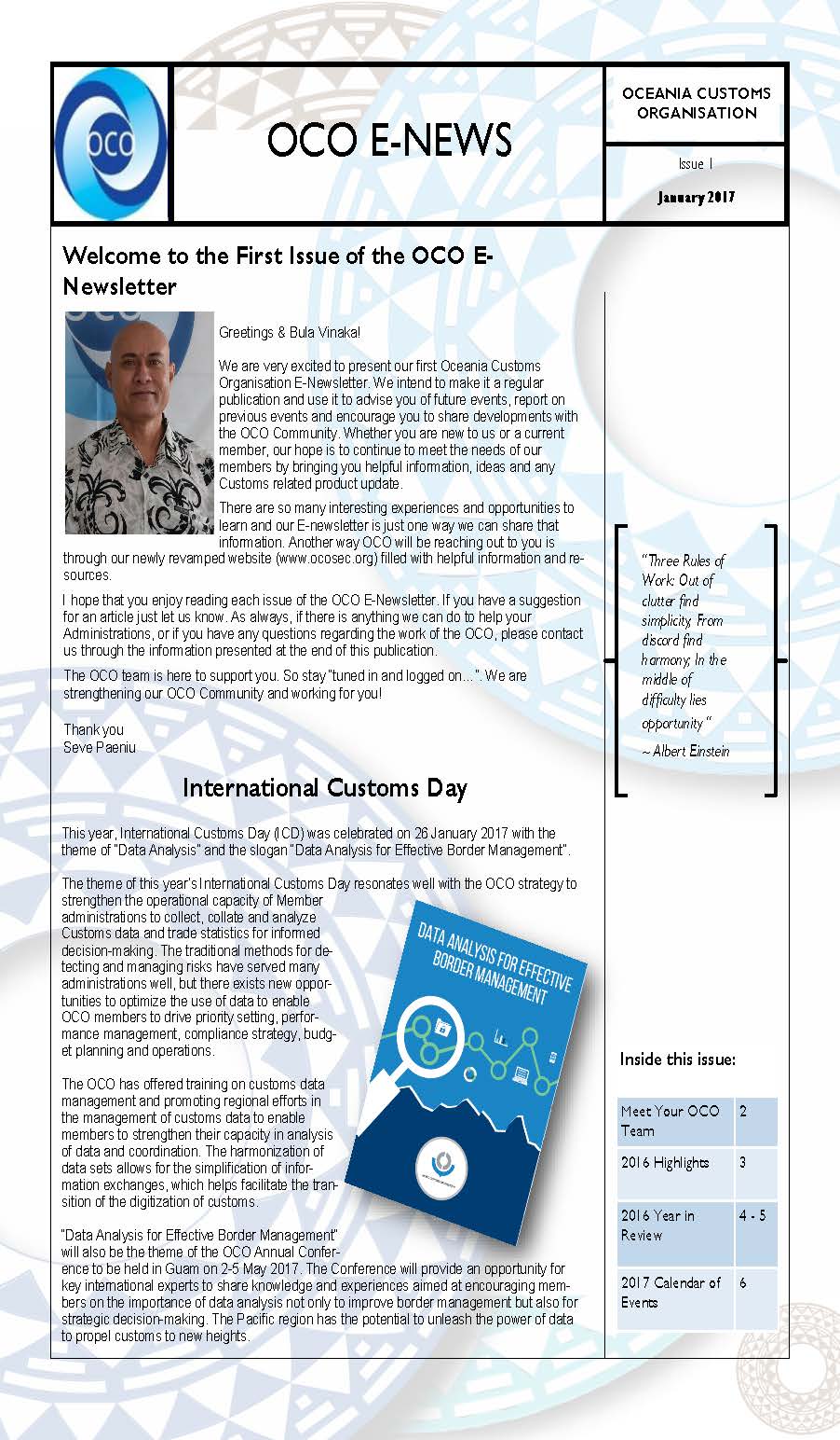 Newsletter Issue 1 - Oceania Customs Organisations