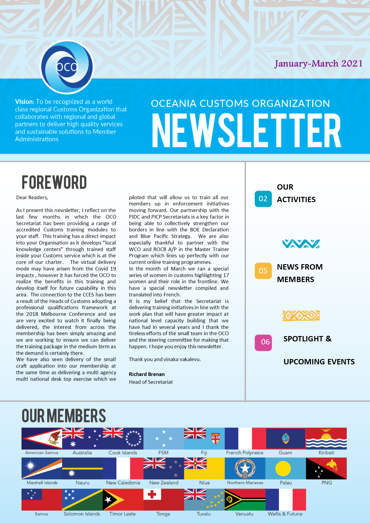 OCO NEWSLETTER, ISSUE 5 - JAN-MAR 2021 - Oceania Customs Organisations