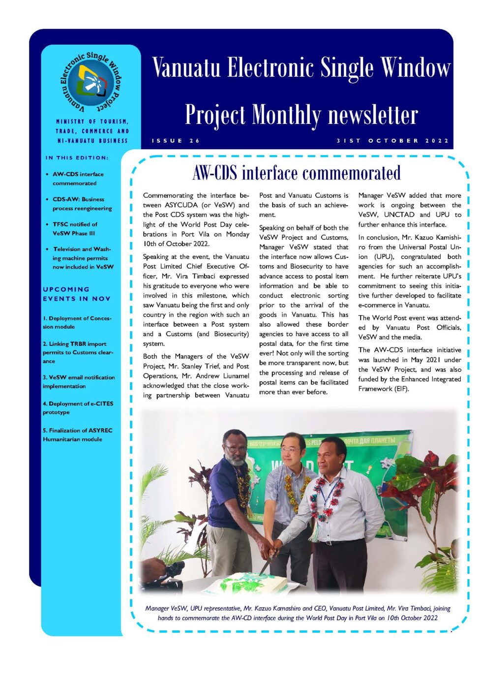 Vanuatu Electronic Single Window Project newsletter Issue 26/2022 ...